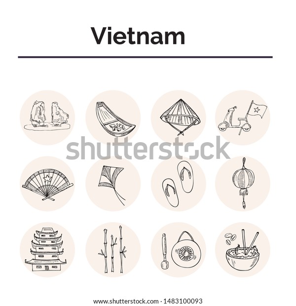 Vietnam Hand Drawn Doodle Set Vector Stock Vector (Royalty Free ...