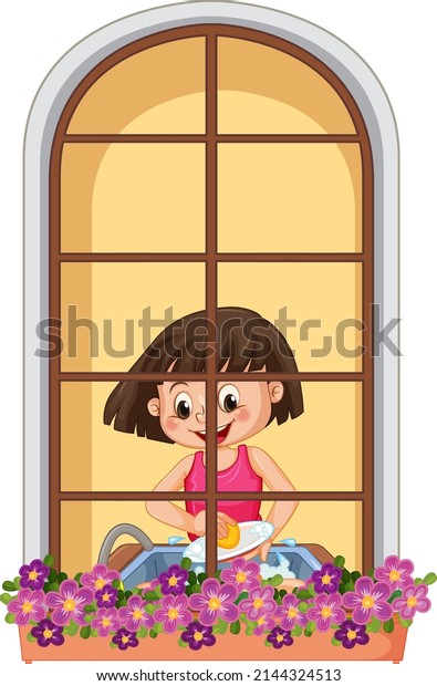 View Through Window Girl Cartoon Character Stock Vector (Royalty Free ...