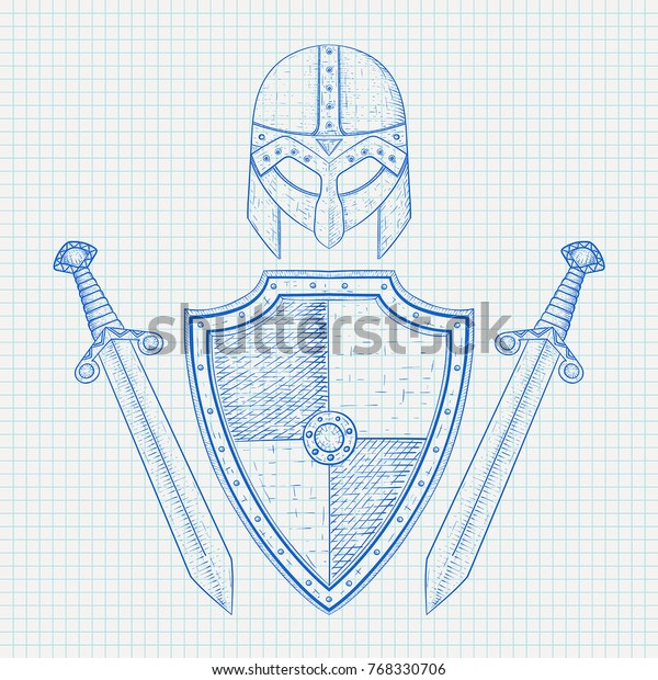 Viking Armor Set Helmet Shield Swords Stock Vector (Royalty Free ...