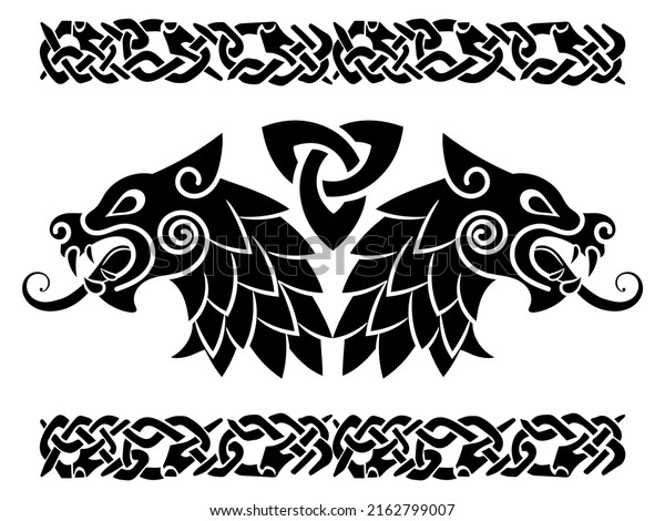 Viking Design Scandinavian Pattern Wolves Odin 库存矢量图（免版税）2162799007 ...