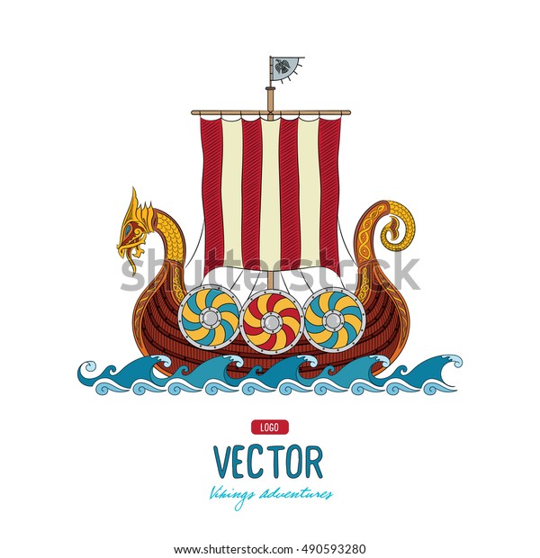 Viking Drakkar Drakkar Ship Sailing On Stock Vector (Royalty Free ...