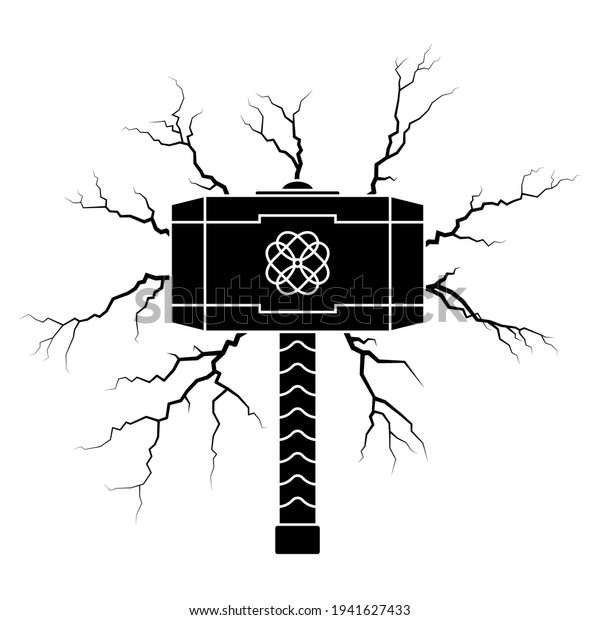 Viking Hammer Icon Lightning Bolts Vector Stock Vector (Royalty Free ...