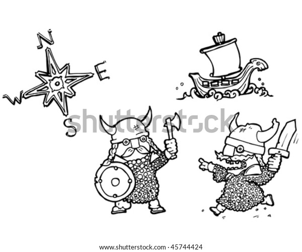 Vektor Stok Viking Line Drawing (Tanpa Royalti) 45744424 | Shutterstock