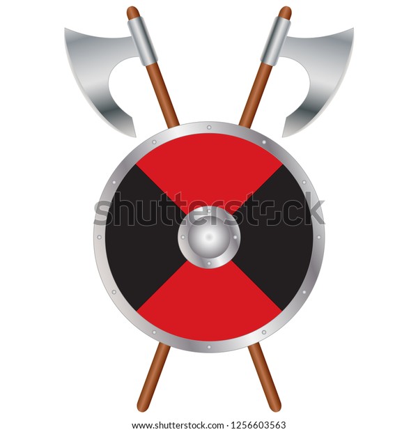 Viking Shield Crossed Battle Axes : image vectorielle de stock (libre ...
