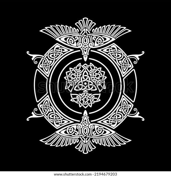 Viking Shield Vector Scandinavian Ornament Ravens Stock Vector (Royalty ...