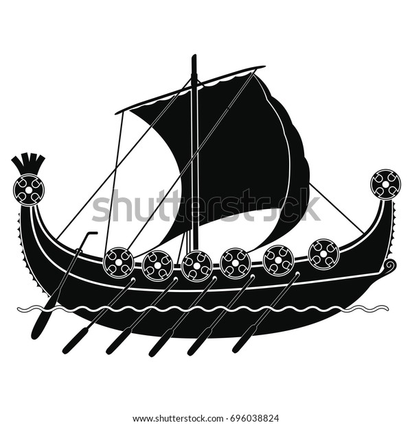 Viking Ship Oars Shields On Sea Stock Vector (Royalty Free) 696038824 ...