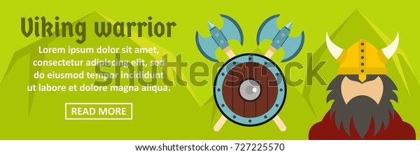 Viking Warrior Banner Horizontal Concept Flat Stock Vector (Royalty ...
