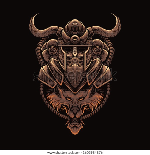 Viking Wolf Warrior Vector Illustration Stock Vector (Royalty Free ...