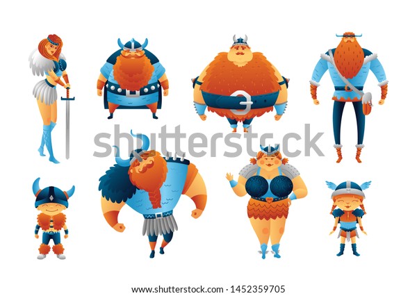 Vikings Set Cartoon Characters Scandinavian Men Stock Vector (Royalty ...
