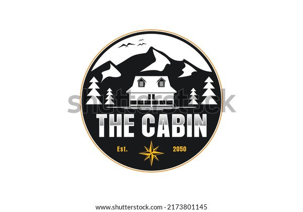 Vektor Stok Village Cabin Logo Vector Lodge House (Tanpa Royalti ...