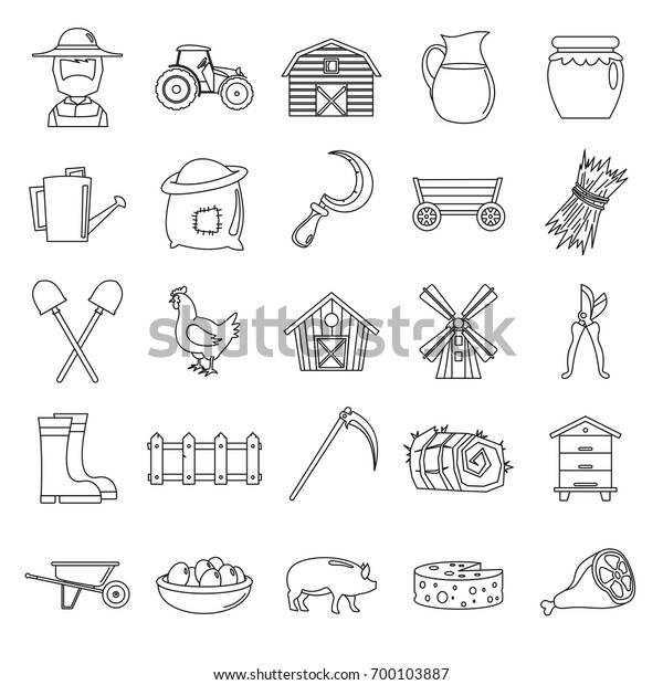 Village Farm Objects Thine Line Style Stock Vector (Royalty Free ...
