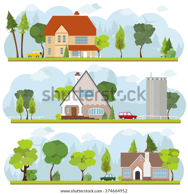 Village Landscape Vector Illustration Stock Vector (Royalty Free ...