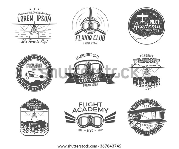 Vintage Airplane Emblems Biplane Labels Retro Stock Vector (Royalty ...