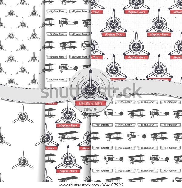 Vintage Airplane Patterns Set Biplane Seamless Stock Vector (Royalty ...