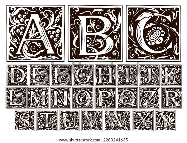 Vintage Alphabet Vector Set Handdrawn Ornate Stock Vector (Royalty Free ...