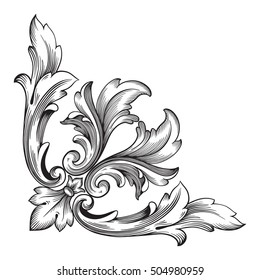 Vintage Baroque Corner Scroll Ornament Engraving Stock Vector (Royalty Free) 504980959 ...