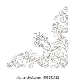 Vintage Baroque Corner Scroll Ornament Engraving Stock Vector (Royalty Free) 508331722