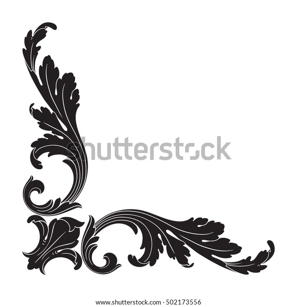 Vintage Baroque Corner Scroll Ornament Engraving Stock Vector (Royalty ...