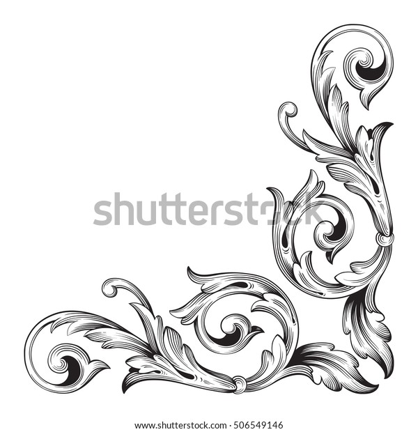 Vintage Baroque Corner Scroll Ornament Engraving: vector de stock ...