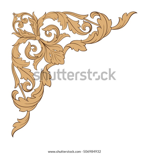 Vintage Baroque Corner Scroll Ornament Engraving Stock Vector (Royalty ...
