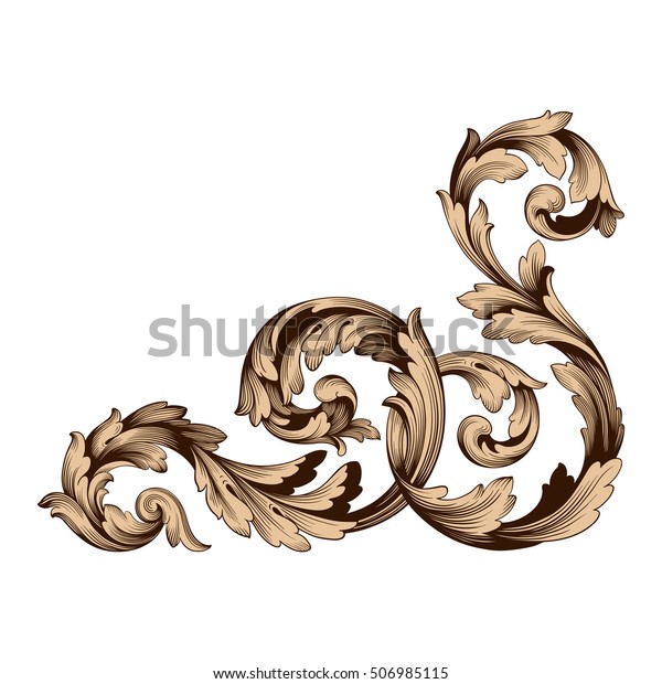 Vintage Baroque Corner Scroll Ornament Engraving Stock Vector (Royalty Free) 506985115