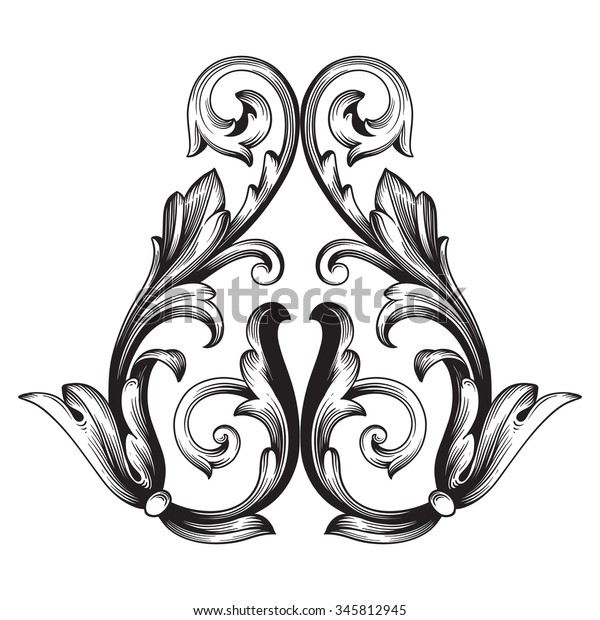 Vintage Baroque Frame Scroll Ornament Engraving Stock Vector (Royalty ...
