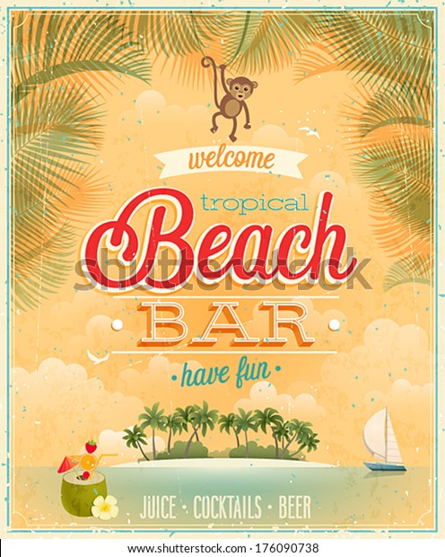 Afiche del bar de la playa Vintage. Fondo vectorial.
