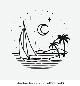 Vintage Beach Line Art Vector Art Stock Vector (Royalty Free ...