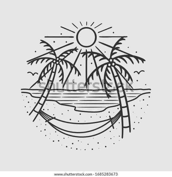Vintage Beach Line Art Vector Art: stockvector (rechtenvrij) 1685283673 ...