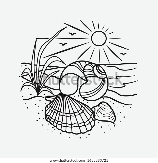 Vintage Beach Line Art Vector Art Stock Vector (Royalty Free ...