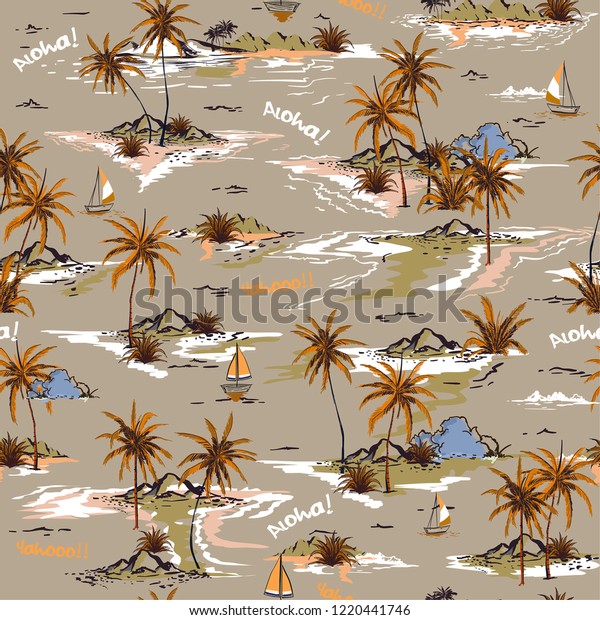 Vintage Beautiful Seamless Island Pattern On Stock Vector (Royalty Free ...