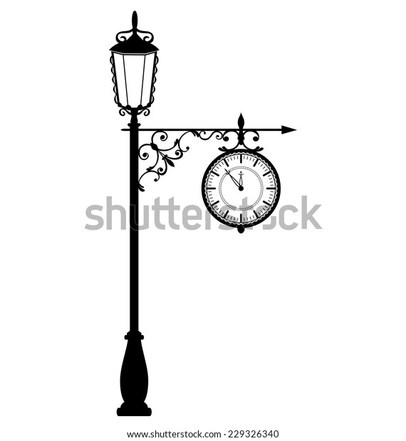 Vintage Black Lamppost Clock Isolated On Stock Vector (Royalty Free ...