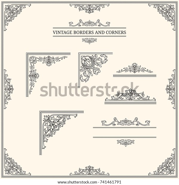 Vintage Borders Corners Vintage Set Decorative 스톡 벡터(로열티 프리) 741461791 ...