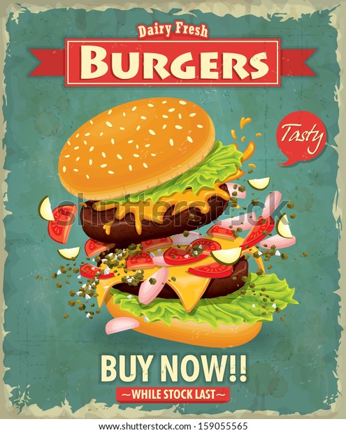Vintage Burger Poster Design Stock Vector (Royalty Free) 159055565