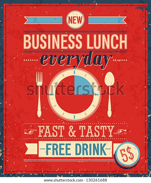Vintage Bussiness Lunch Poster Vector Illustration Stock Vector ...