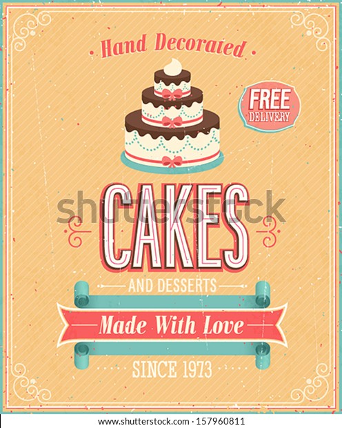Vintage Cakes Poster Vector Illustration 스톡 벡터(로열티 프리) 157960811