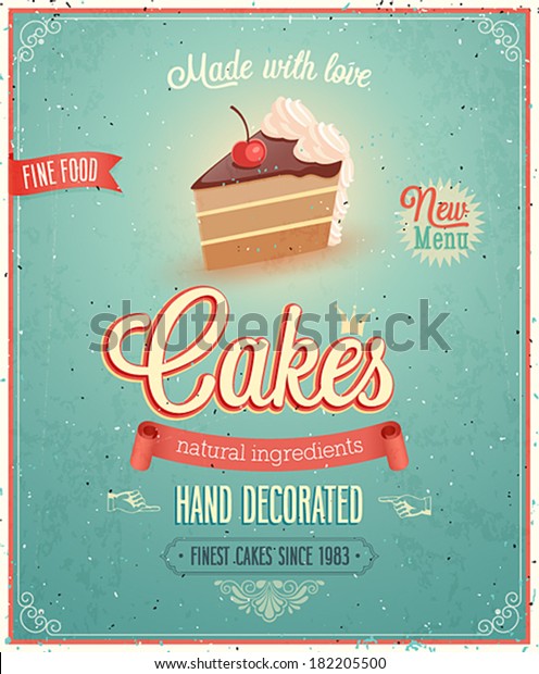 Vintage Cakes Poster. Vector illustration.