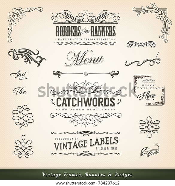 Vintage Calligraphic Frames Banners Illustration Set Stock Vector ...