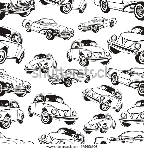 Vintage Car Seamless Pattern Black White Stock Vector (Royalty Free ...