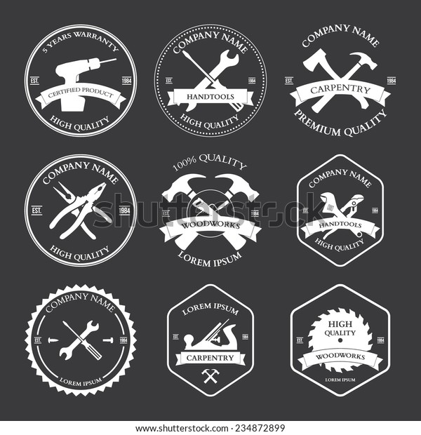 Vintage Carpentry Tools Labels Design Elements Stock Vector (Royalty ...