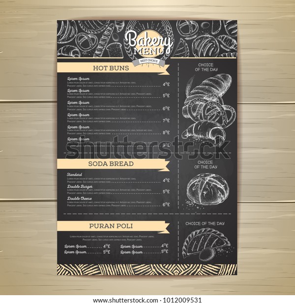 Vintage chalk drawing bakery menu design. Restaurant menu