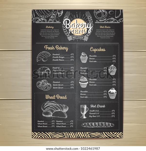 Vintage chalk drawing bakery menu design. Restaurant menu