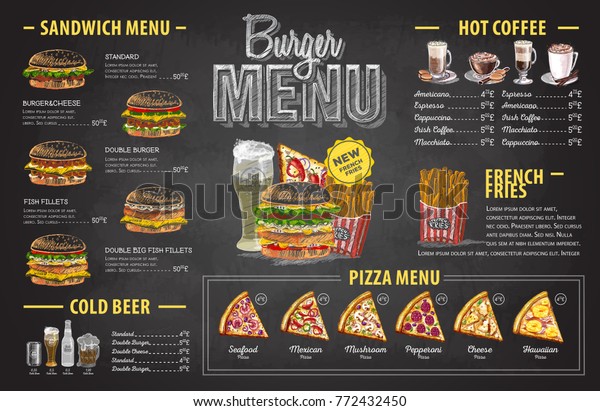 Vintage Chalk Drawing Burger Menu Design: vector de stock (libre de ...