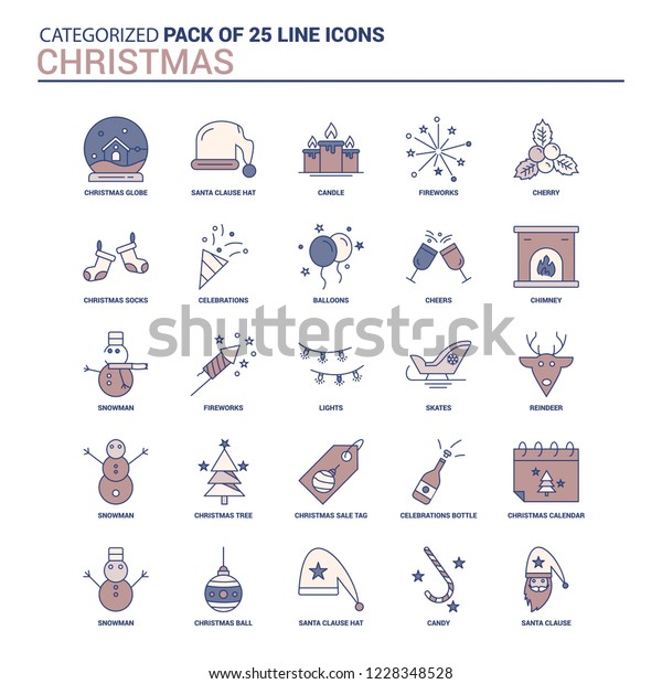 Vintage Christmas Icon Set 25 Flat Stock Vector (Royalty Free ...