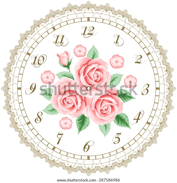 Vintage Clock Face Roses Shabby Chic Stock Vector (Royalty Free ...