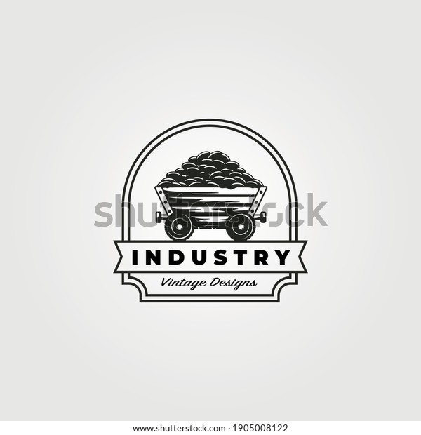vintage coal mining cart logo vector symbol illustration design