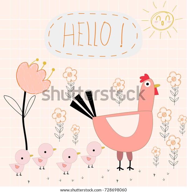 Vintage Comic Cartoon Cute Chicken Hen Stock Vector (Royalty Free ...