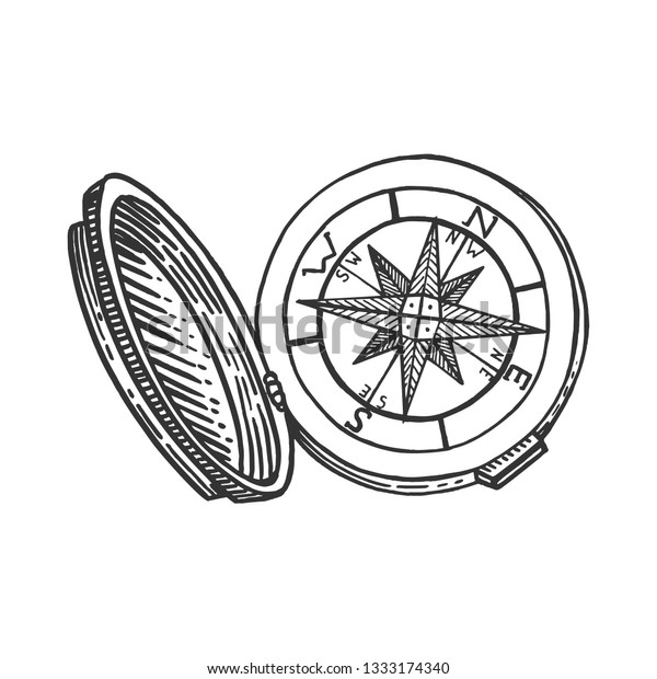 Vintage Compass Sketch Engraving Vector Illustration Stock Vector ...