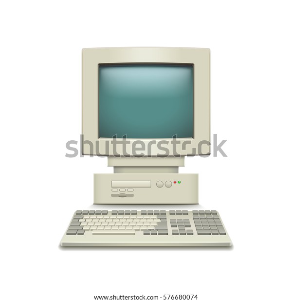 Vintage Computer Isolated On White Photorealistic Stock Vector (Royalty ...