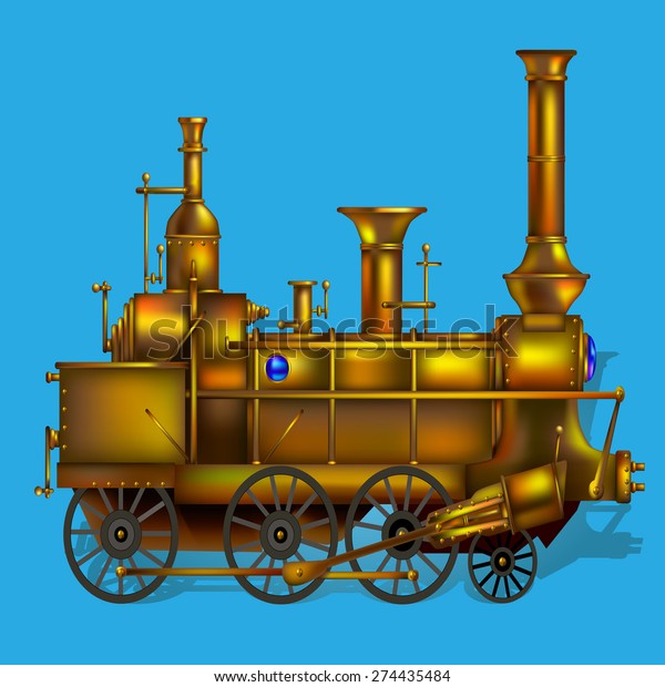 Vintage Copper Steam Train On Blue Stock Vector (Royalty Free ...